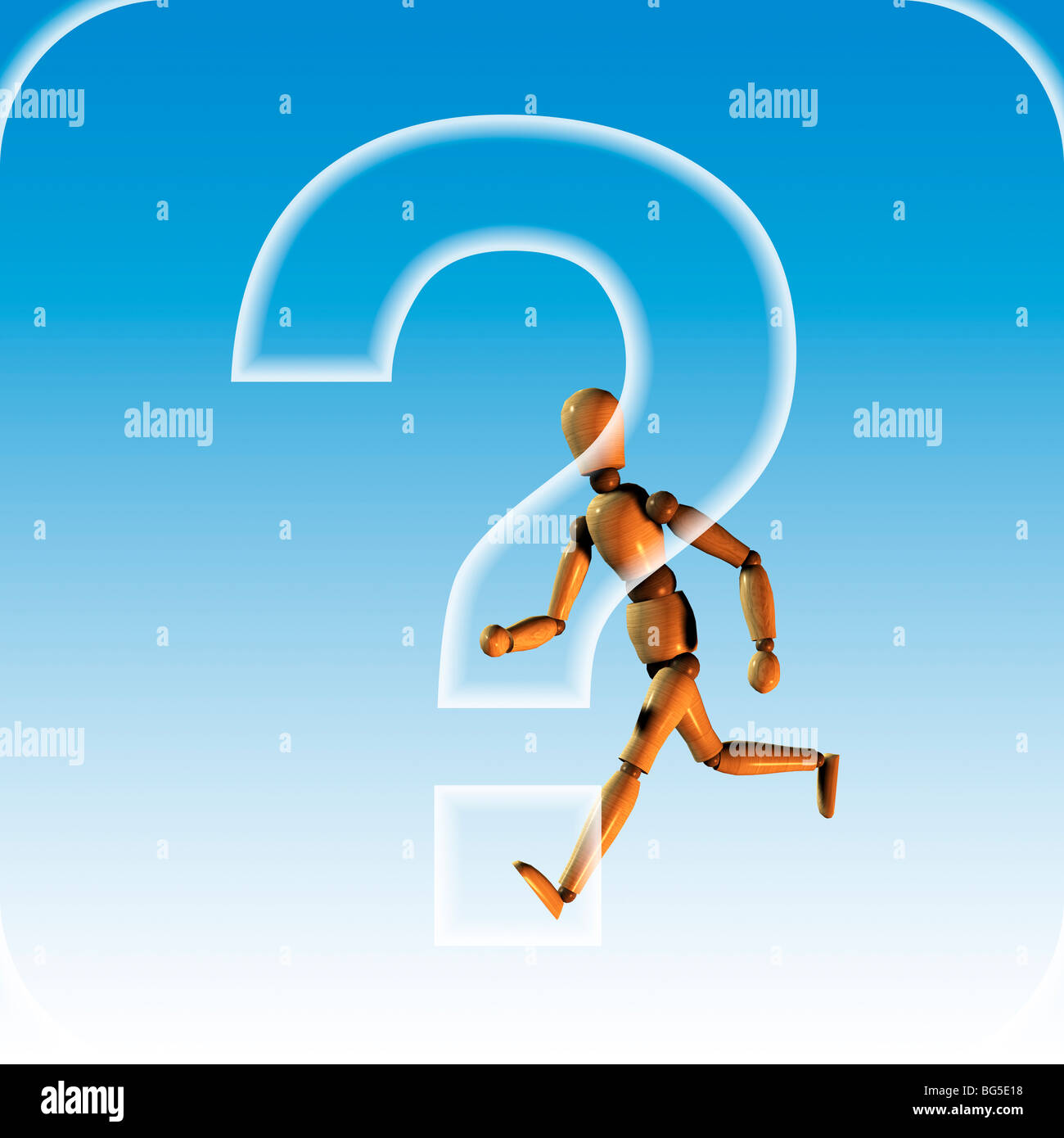 Running Mannequin with a Question mark Stock Photo - Alamy