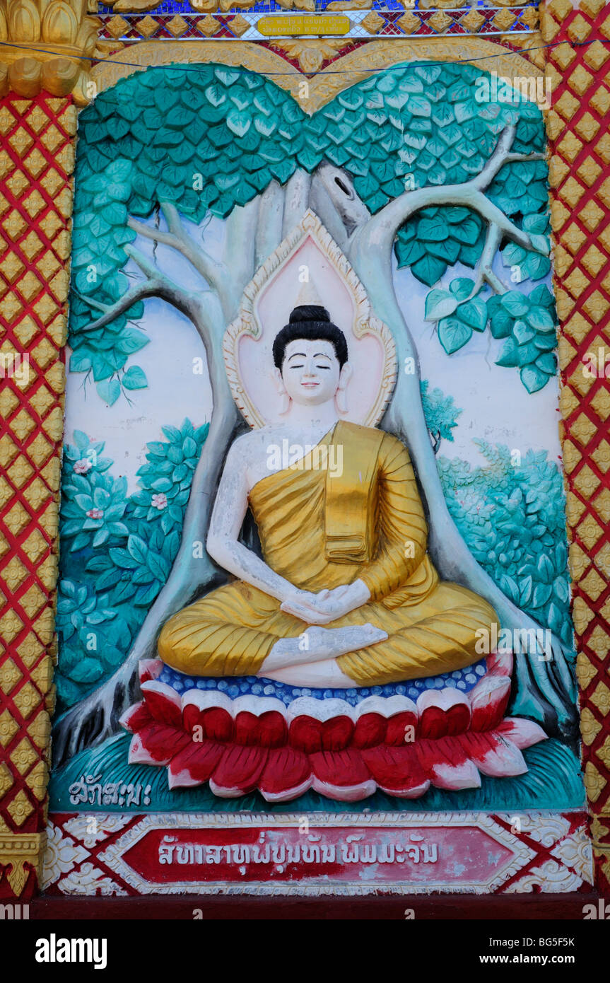 Laos; Bokeo Province; Huay Xai; Detail of Mural at Wat Jom Khao Manilat Stock Photo - Alamy