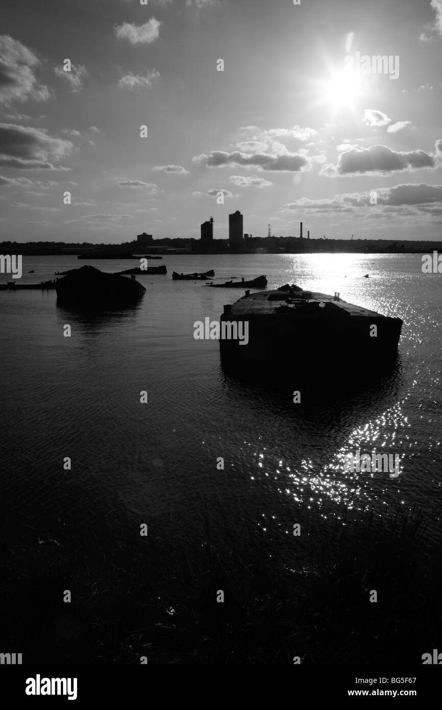 D-Day barges left abandoned on the River Thames by Rainham Marshes ...