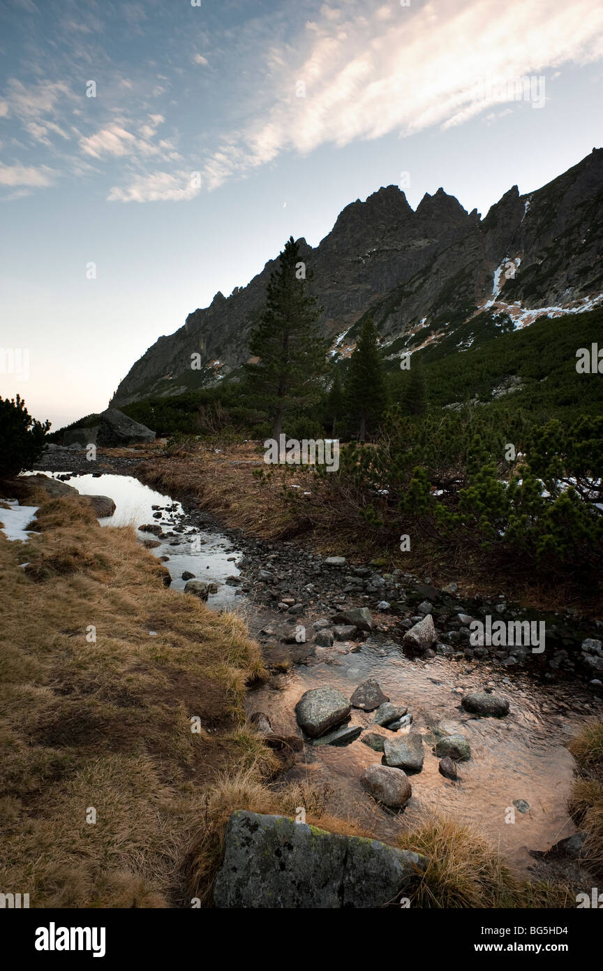 Creek in Mala studena dolina, Tatry, Slovakia in early winter sunset ...