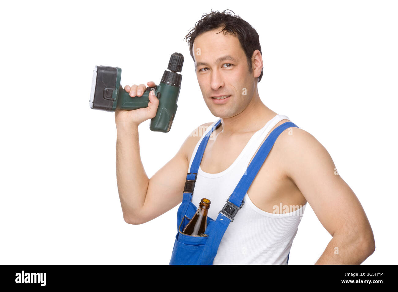 Full isolated studio picture from a craftsman with drill machine Stock ...