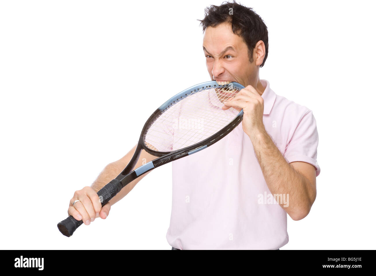Full isolated studio picture from a young man with tennis racket Stock ...