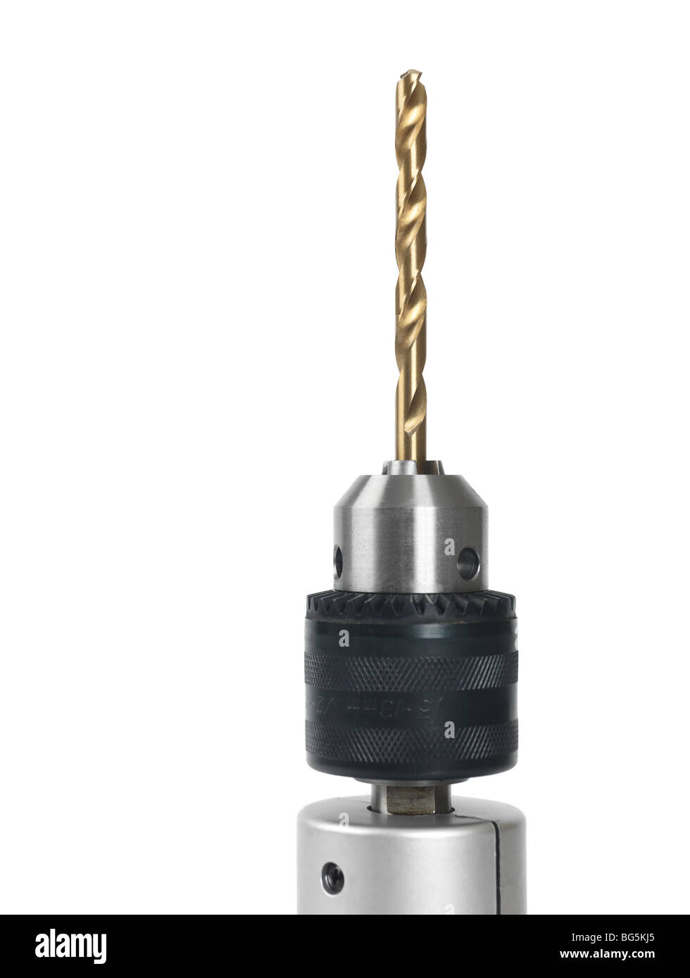Electric drill chuck with a drill bit isolated on white background ...