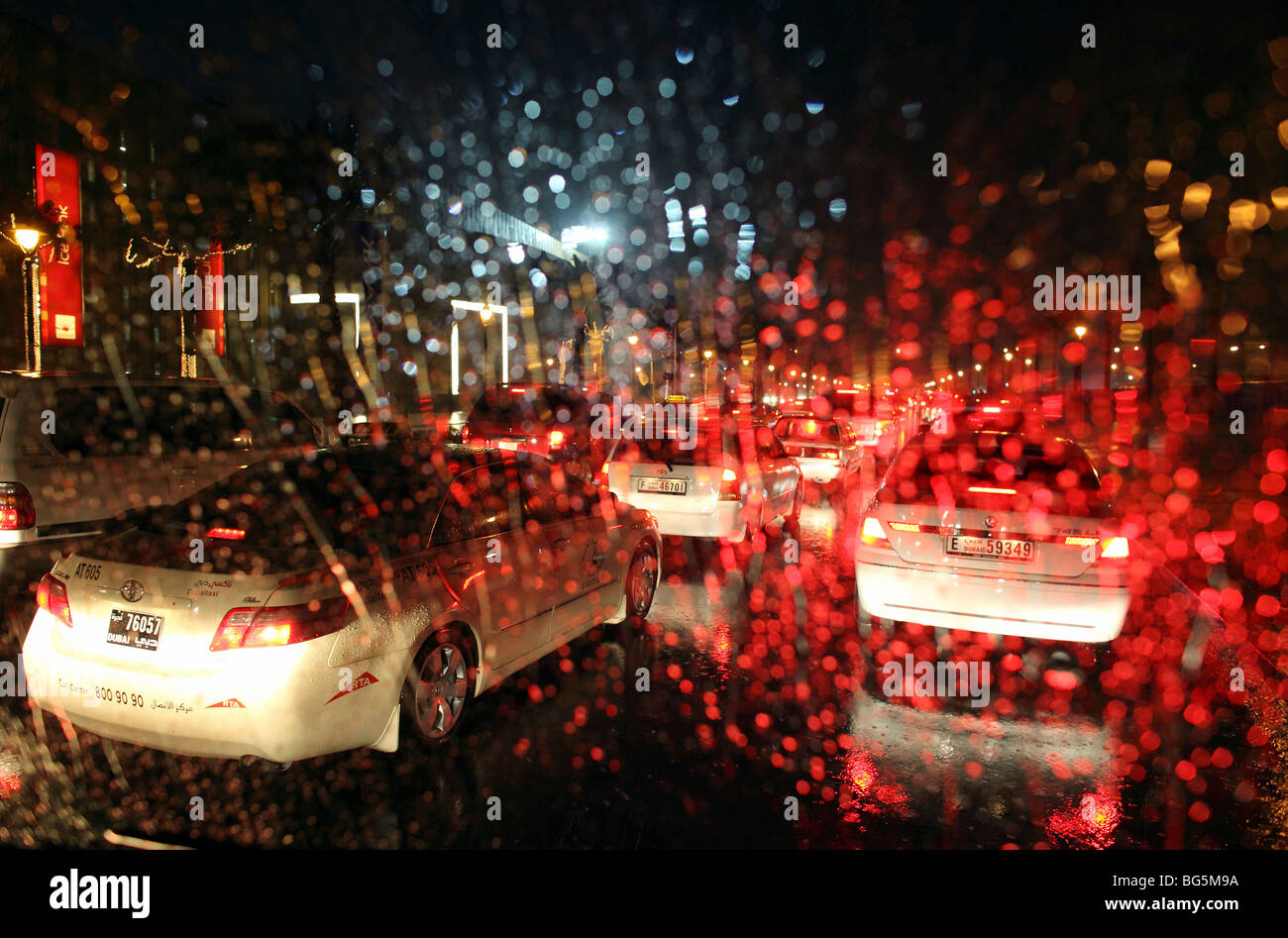 Poor visibility on the road at night, Dubai, United Arab Emirates Stock ...