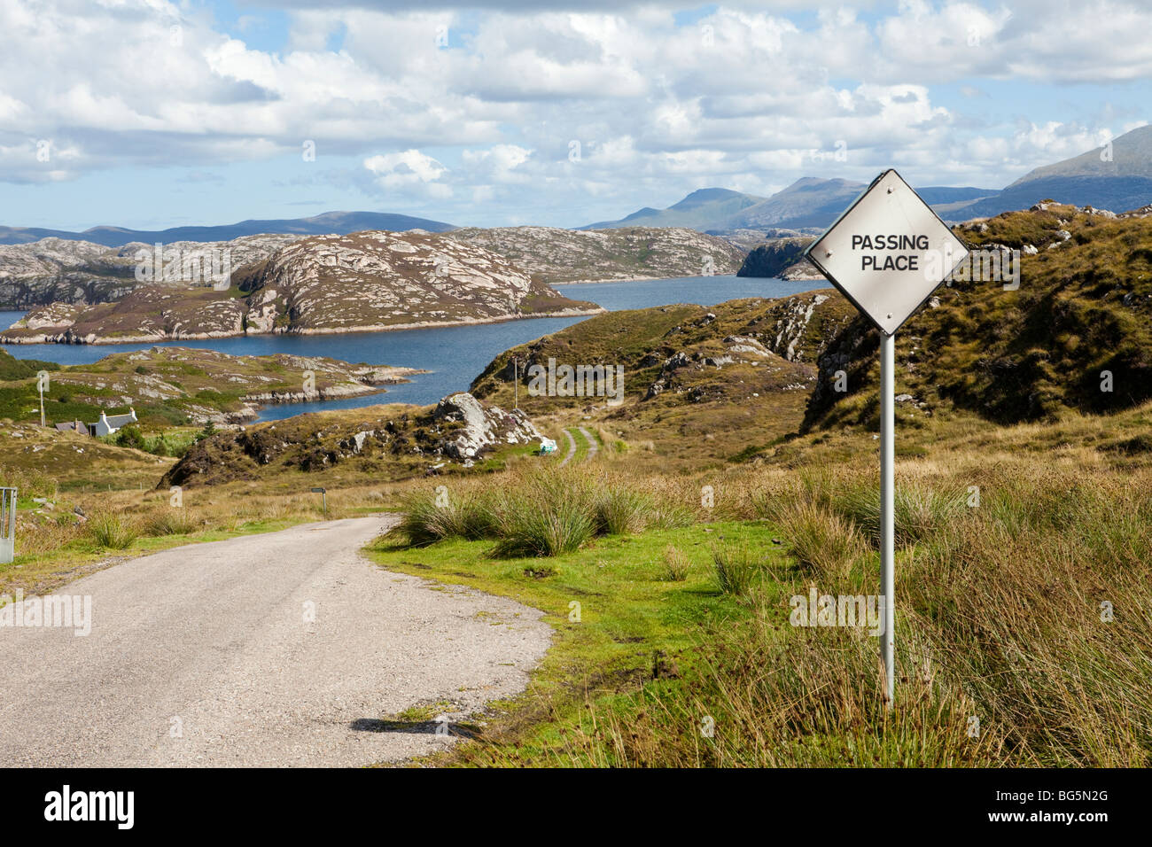 A passing place on the road to Fanagmore beside Loch Laxford, Highland ...