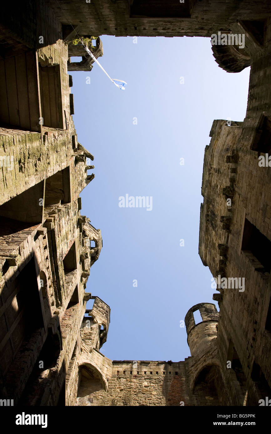 Looking up at the walls of the ruins of Hylton Castle in Sunderland ...