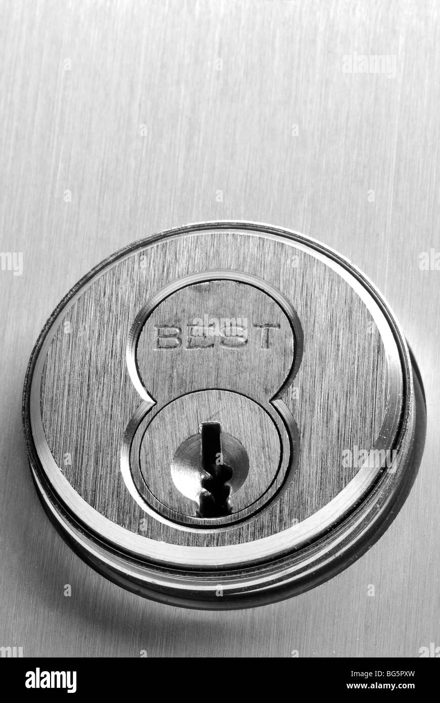 Brushed metal lock with keyhole Stock Photo - Alamy