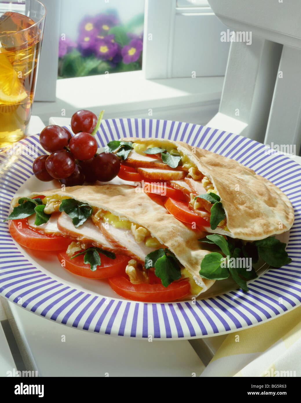 Smoked turkey watercress pita sandwich Stock Photo - Alamy