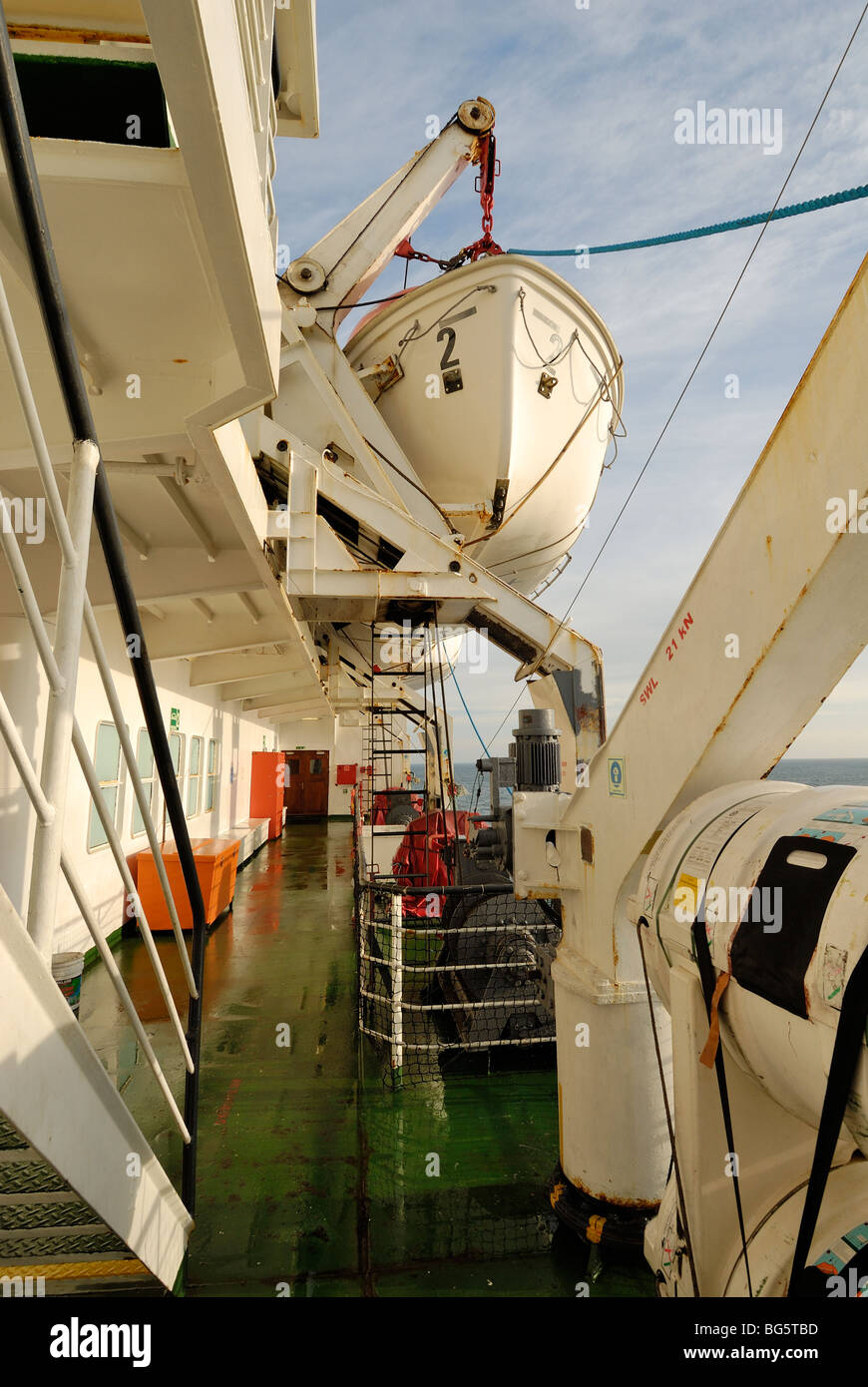 Lifeboat and deck on Liverpool Viking ferry from Birkenhead to Dublin ...