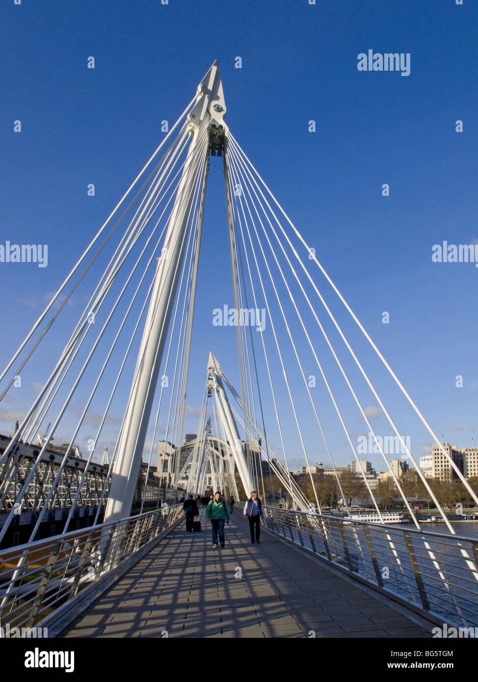 London view of Hungerford rail and pedestrian bridges from the South ...