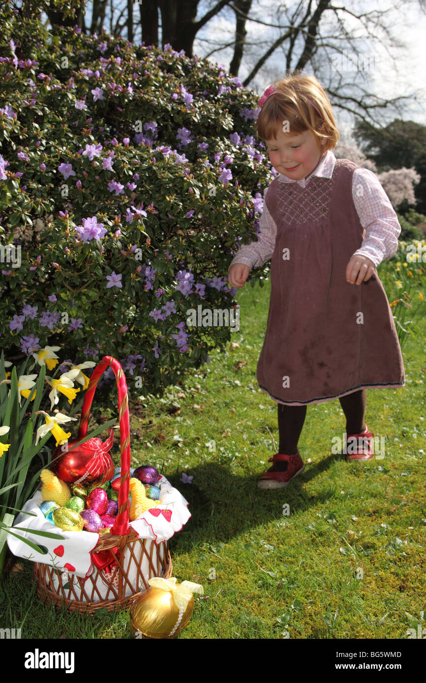 A young girl on an Easter egg hunt in Lancashire, UK Stock Photo - Alamy