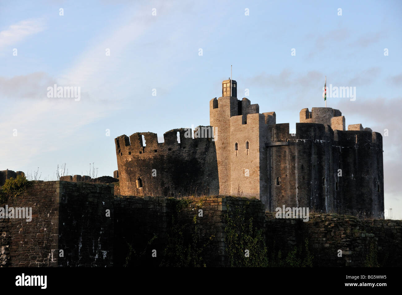 Doctor Who's Tardis on top of Caerphilly Castle Stock Photo - Alamy