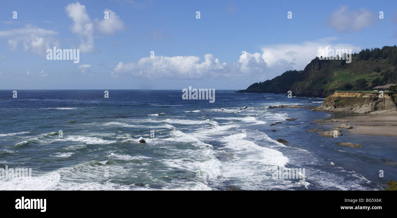 Beach and surf, Devil's Punch Bowl, Newport, Oregon Coast Stock Photo ...