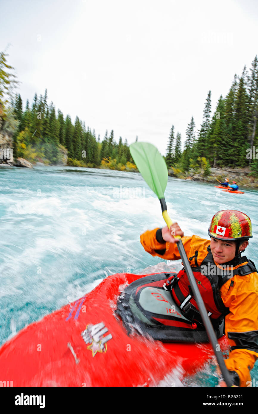 Andrew Jobe paddling whitewater kayak at the Widow Maker rapid on the ...