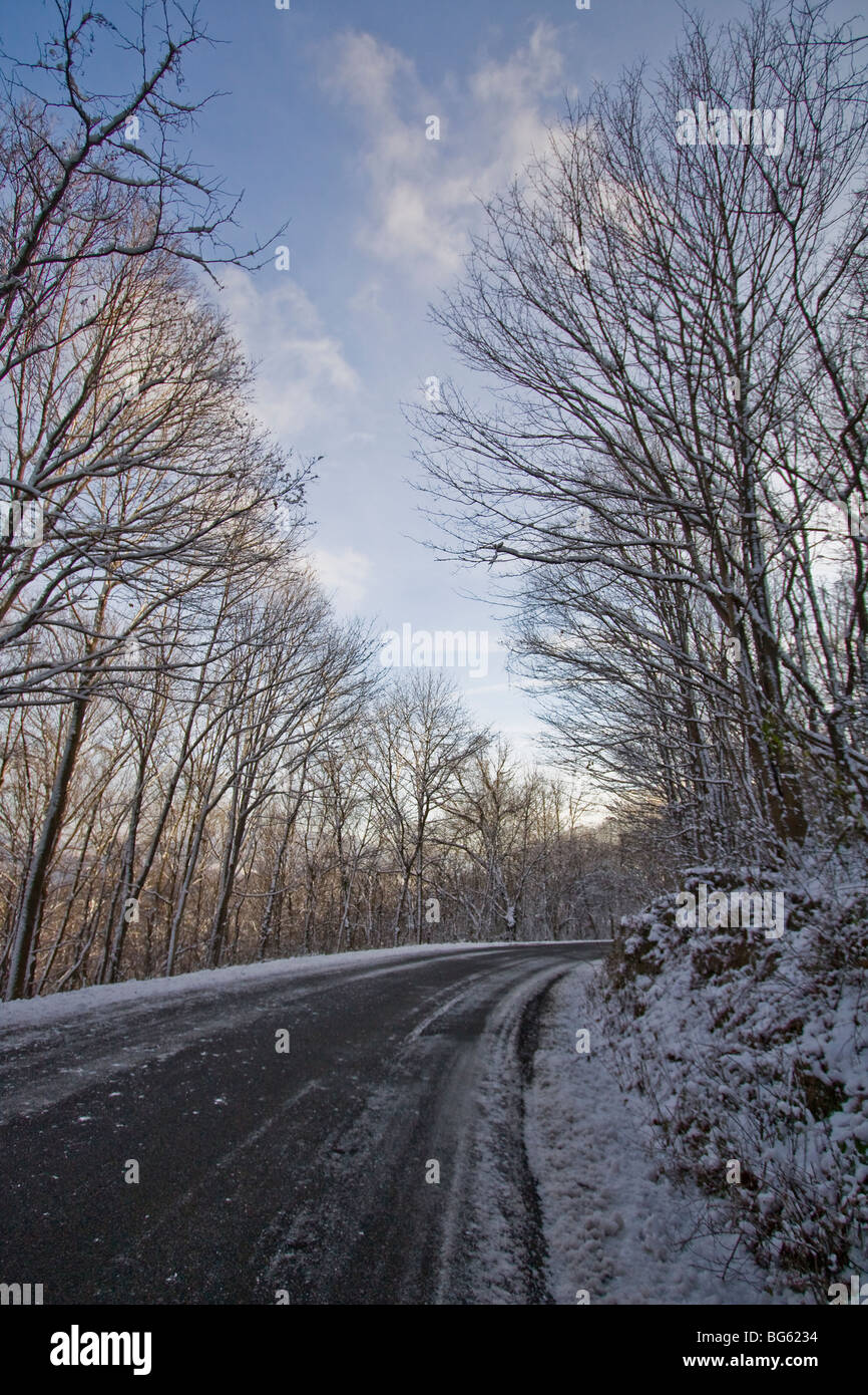 a snowy road Stock Photo - Alamy