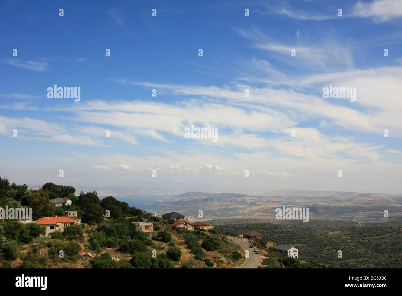 Israel, Upper Galilee, Moshav Amirim overlooking the Sea of Galilee ...