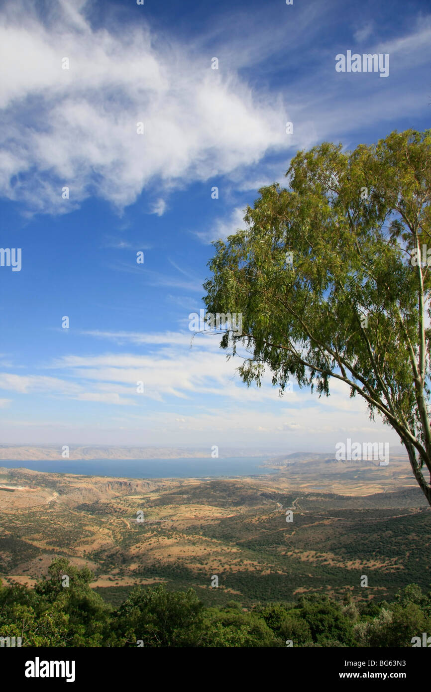 Israel, Upper Galilee, a view of the Sea of Galilee from Mitzpe Menahem ...