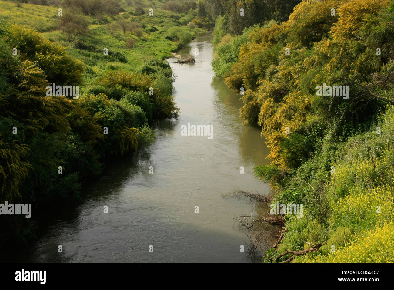 Israel, Upper Galilee, the Jordan River, a view from Bnot Yaacov Bridge ...