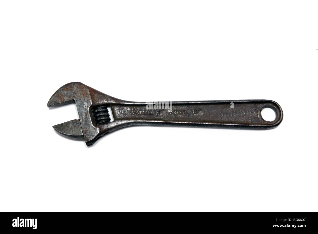 Rusted shifting spanner isolated on white background Stock Photo - Alamy