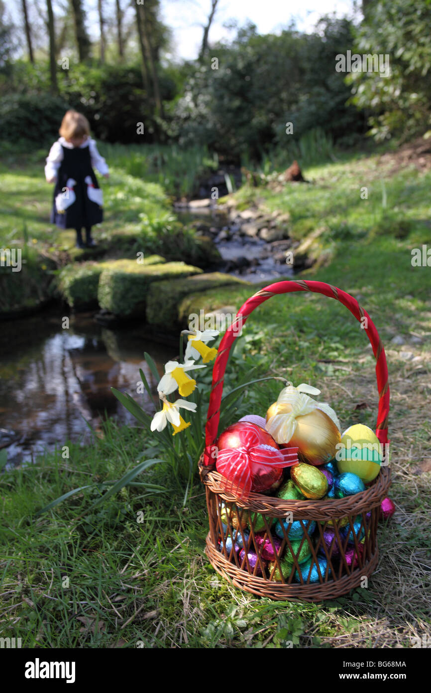A young girl on an Easter egg hunt in Lancashire, UK Stock Photo - Alamy