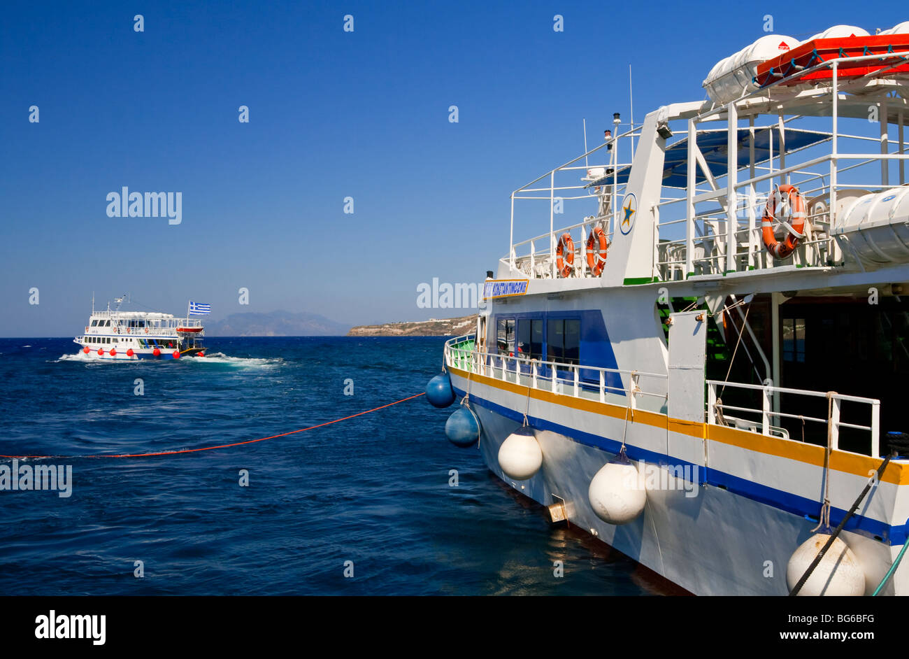 Greek ferries used for island hopping in the Aegean Sea photographed at ...