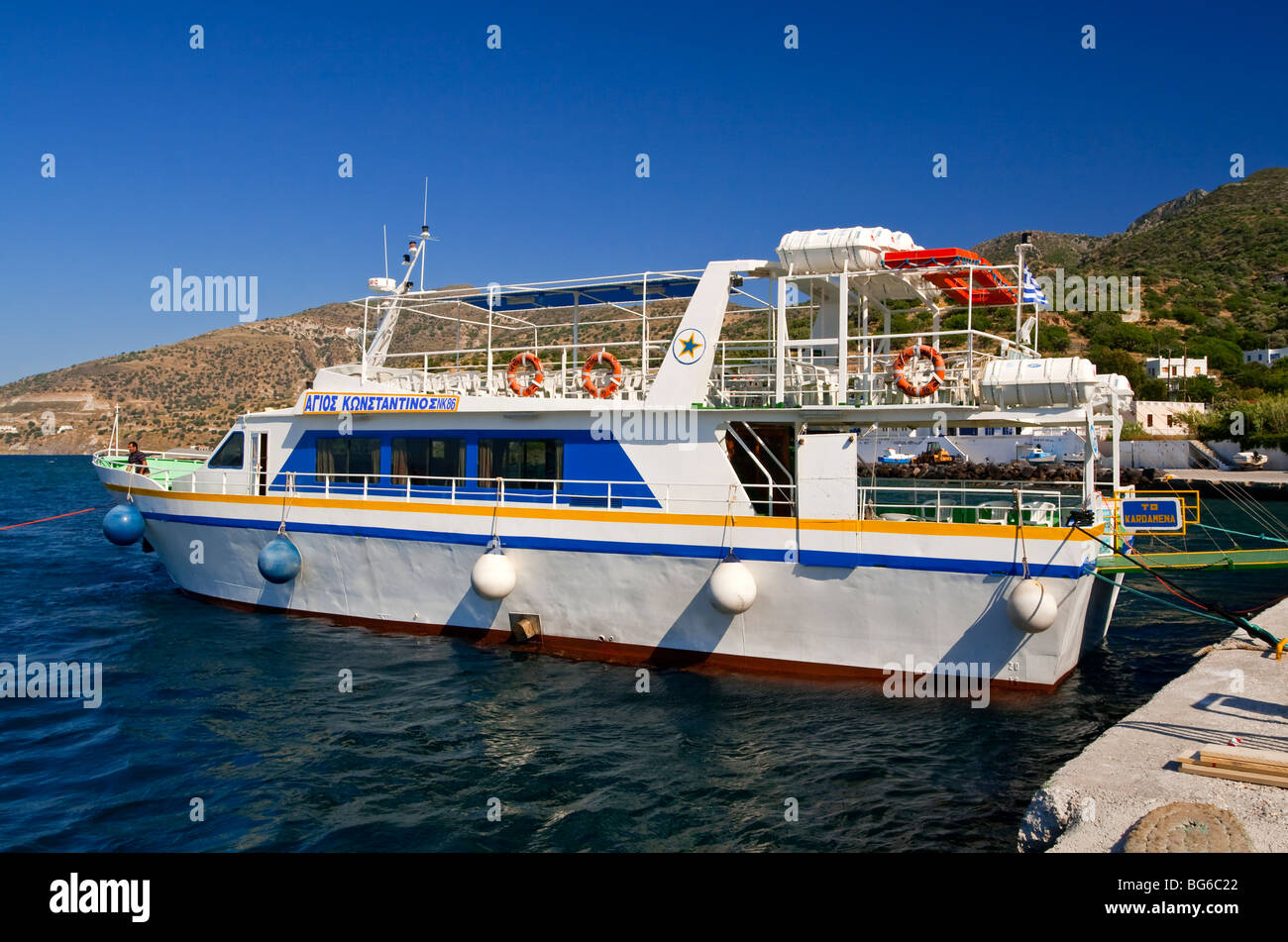 Greek ferry used for island hopping in the Aegean Sea photographed at ...