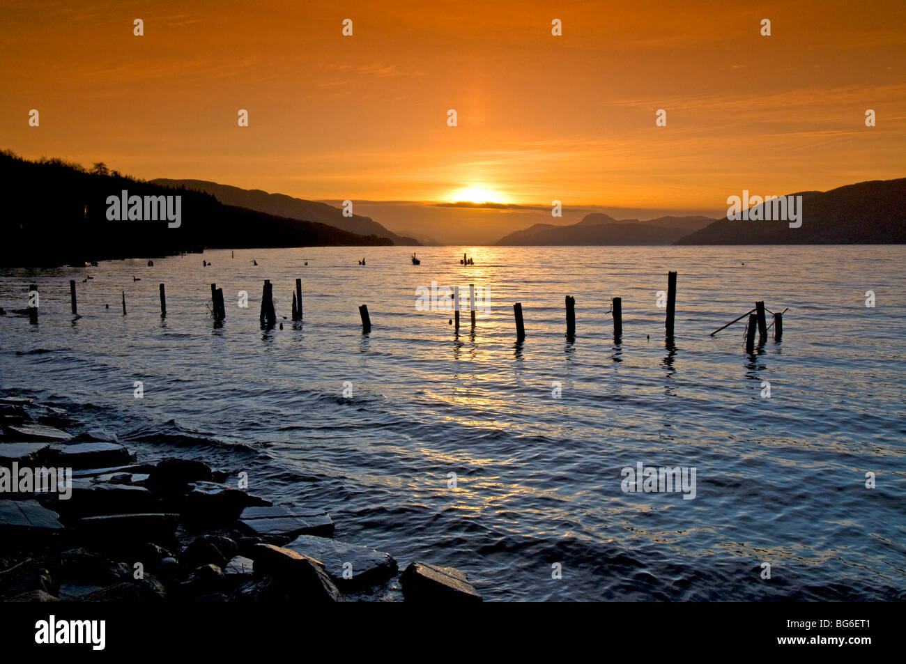 At the end of the day, sunset over Loch Ness at Dores, Inverness-shire ...