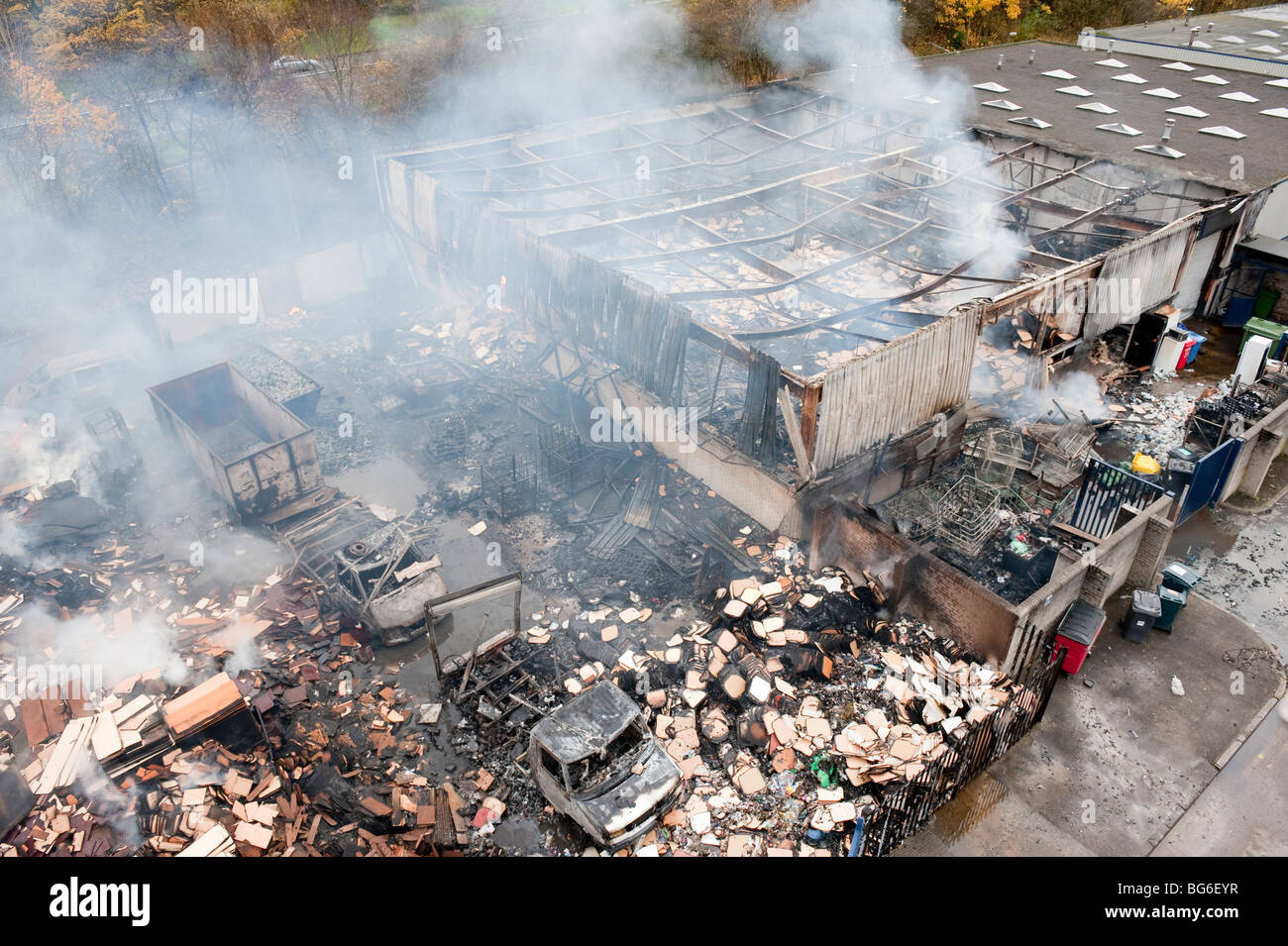 Aeriel view of industrial factory on fire Stock Photo - Alamy