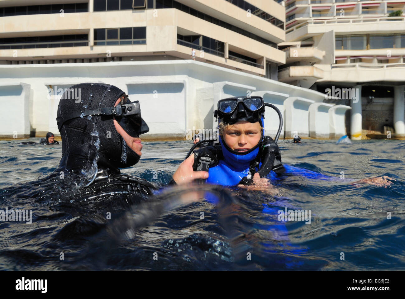 A young teenager scuba diver at the surface, off Monaco Stock Photo - Alamy