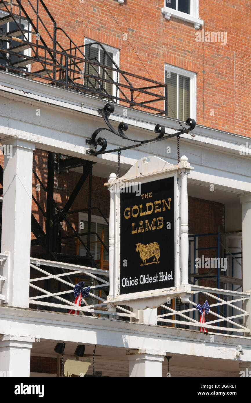 Sign at The Golden Lamb restaurant and inn. Lebanon, Ohio. Open since ...