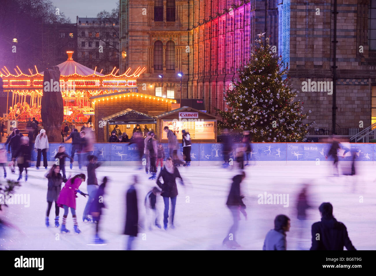 An ice skating rink outside the Natural History Museum in London, UK ...