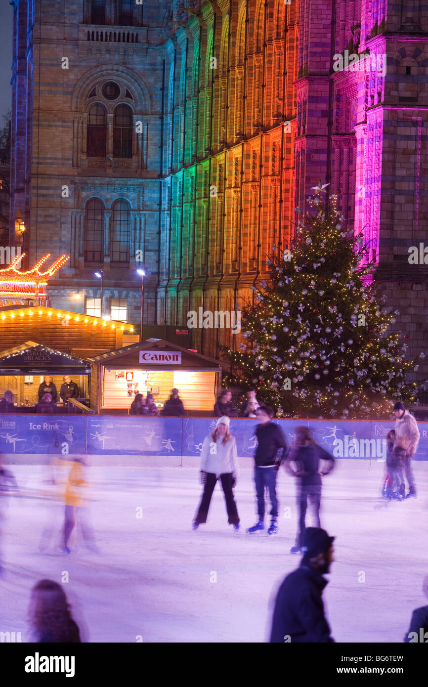 An ice skating rink outside the Natural History Museum in London, UK ...