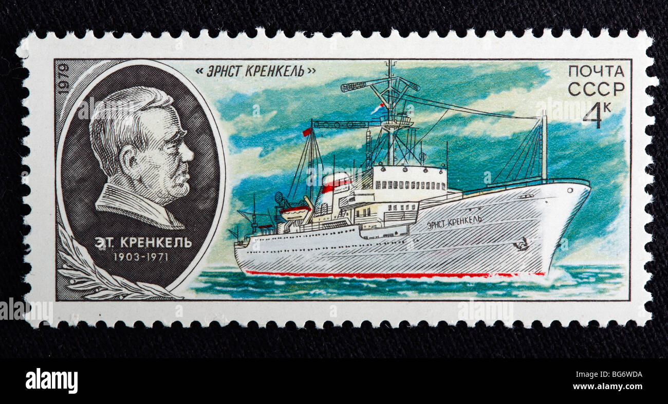Soviet scientific ship "Ernst Krenkel", postage stamp, USSR, 1979 Stock ...