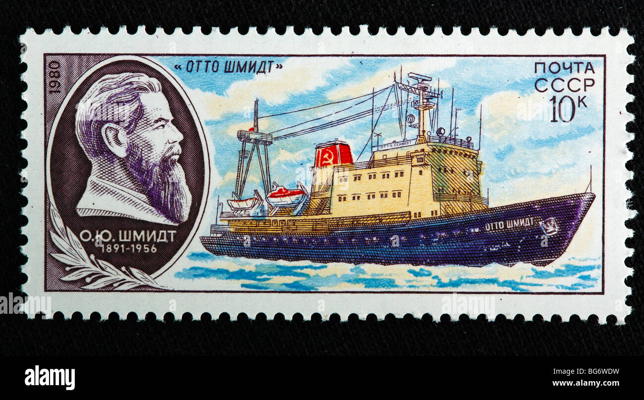 Soviet scientific ship "Otto Shmidt", postage stamp, USSR, 1980 Stock ...