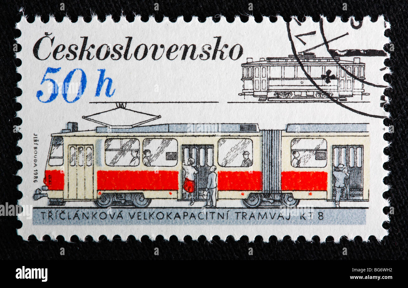 Electric tram, postage stamp, Czechoslovakia, 1986 Stock Photo - Alamy
