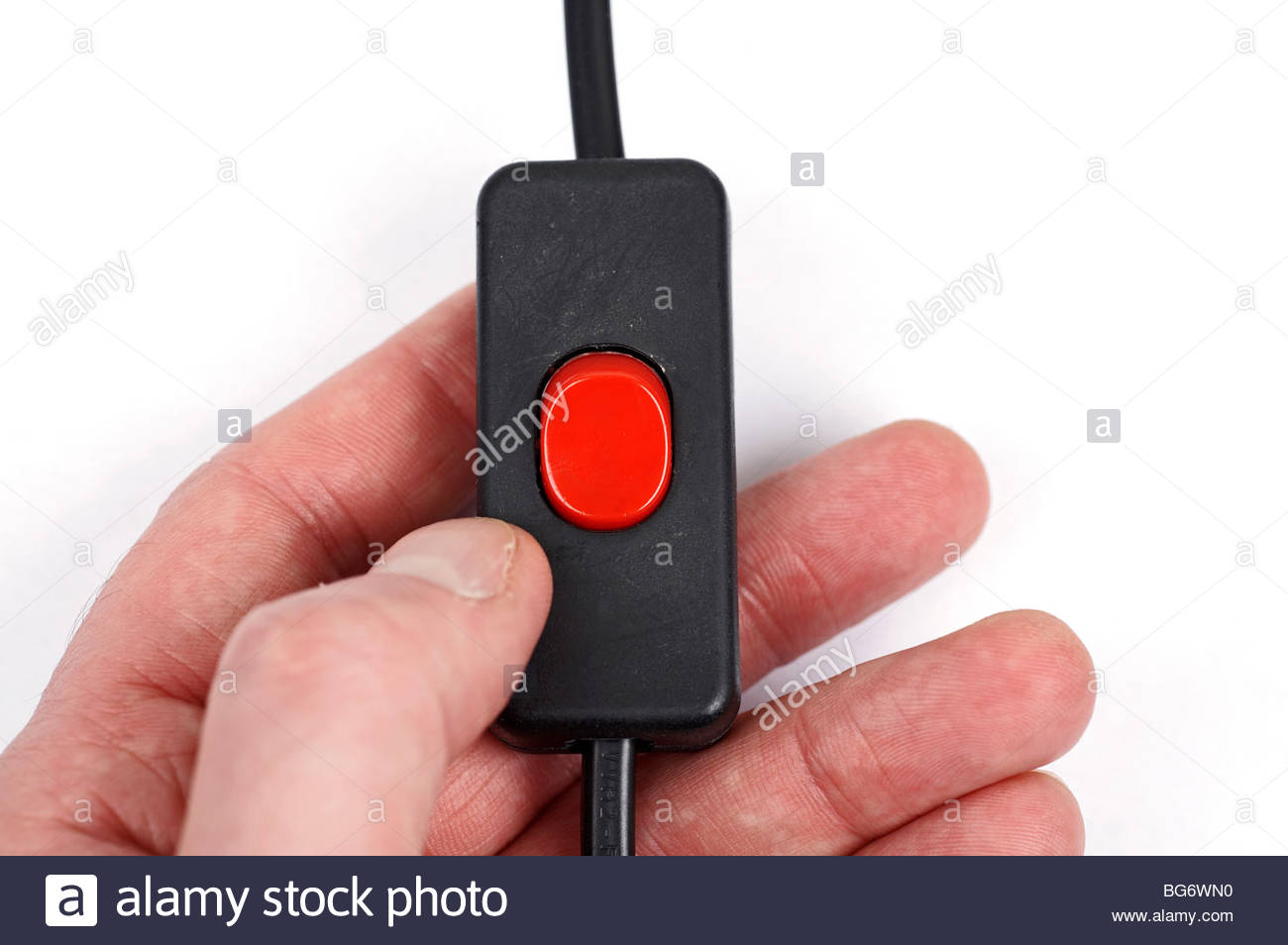 Pressing the red button Stock Photo - Alamy