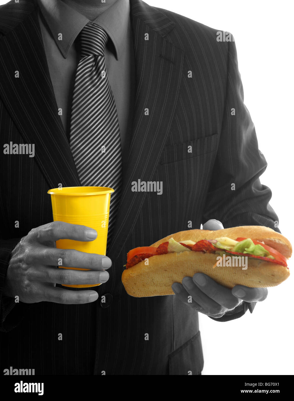 businessman eating junk fast food, studio white background Stock Photo ...