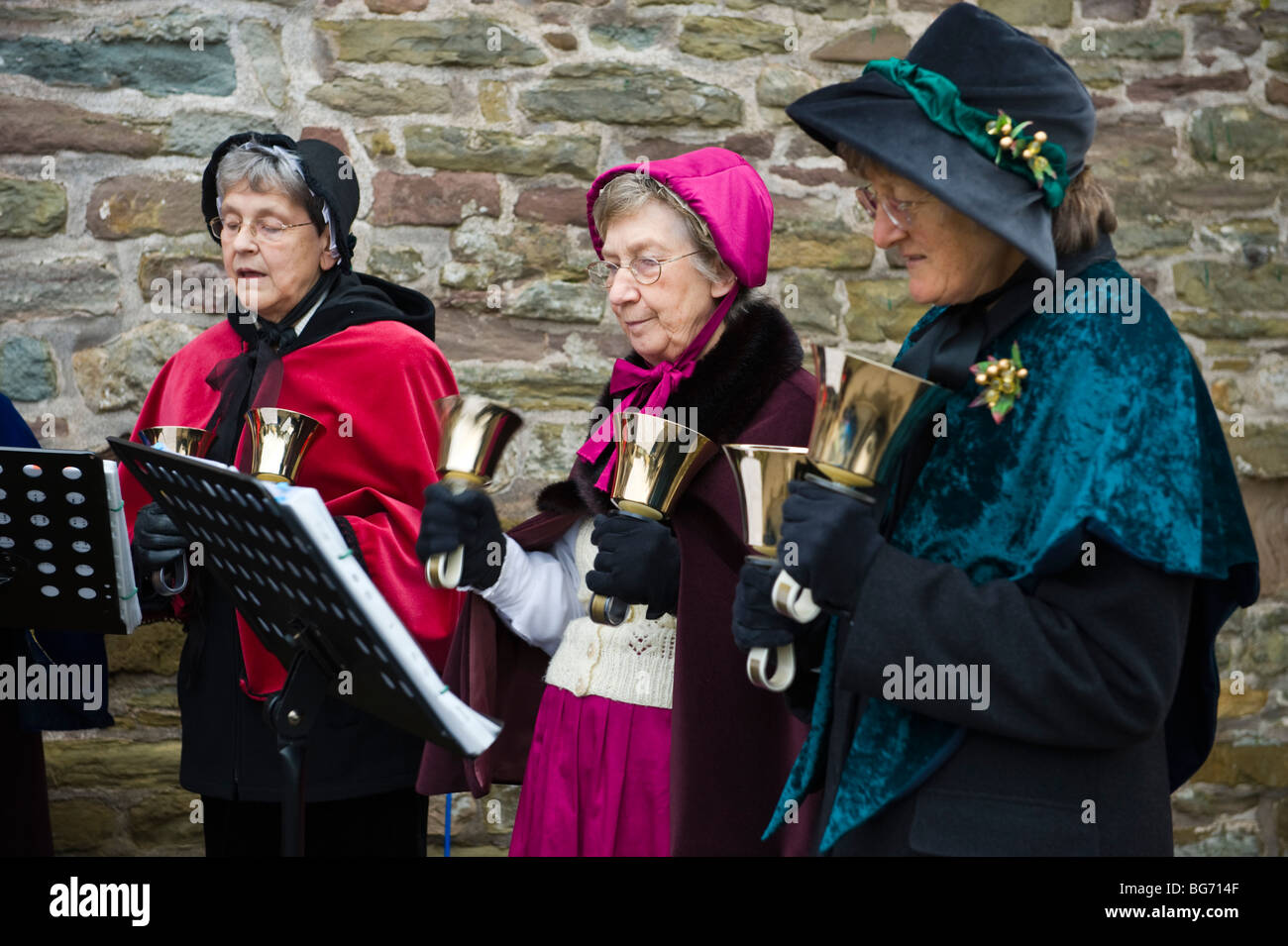 Group of hand bell ringers performing during Usk Winter Festival Usk ...