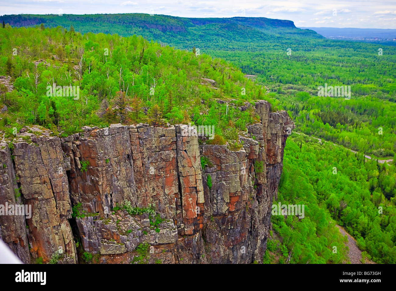 Columns of rock along a cliff face facing Lake Superior near Thunder ...
