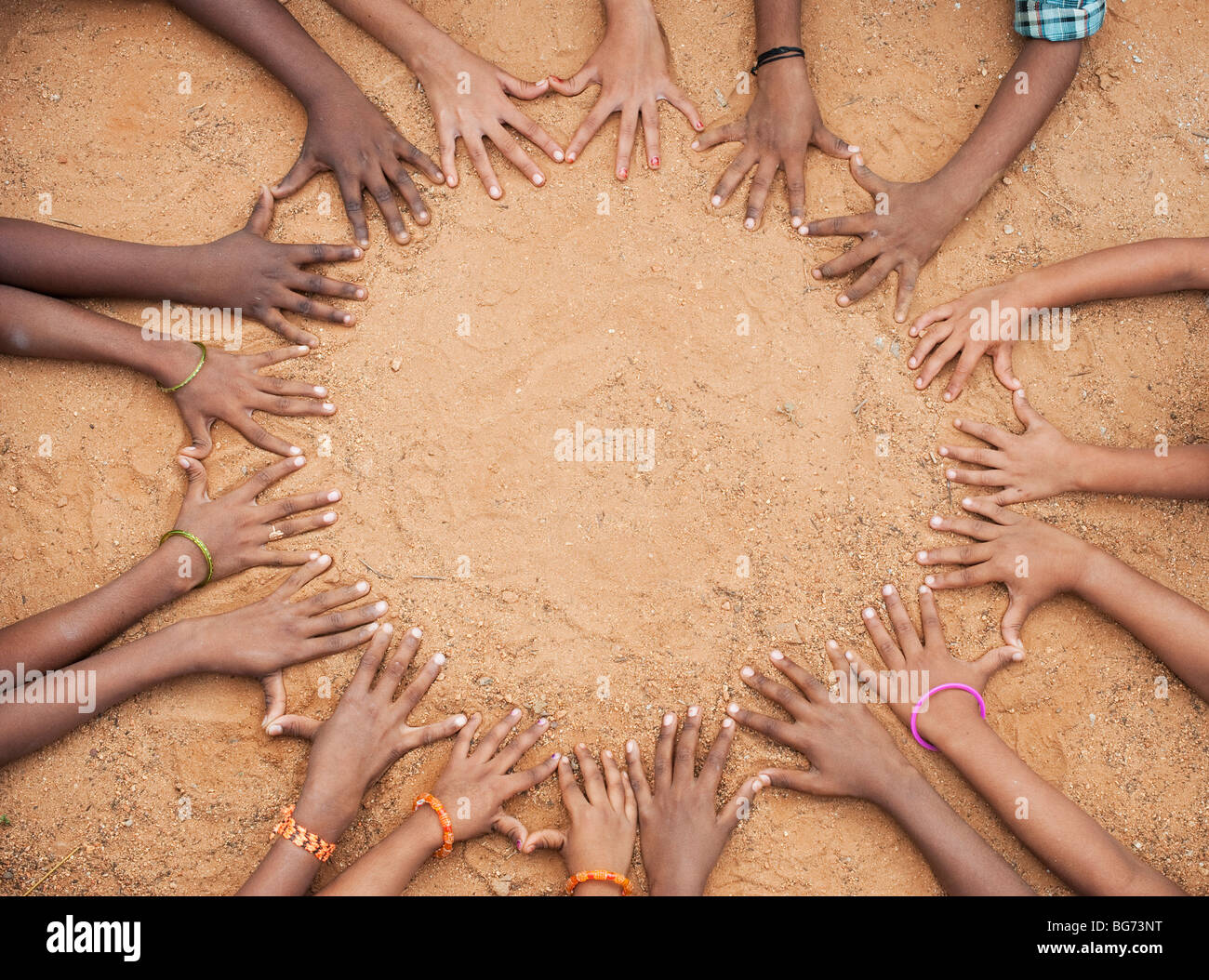 Childrens hands and fingers forming a circle. India Stock Photo - Alamy