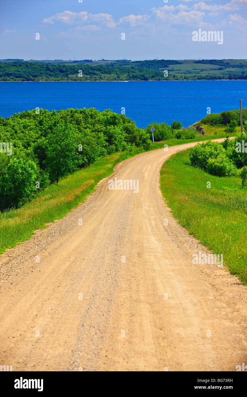Road leading to Pelican Pointe on the shores of Last Mountain Lake, Qu ...