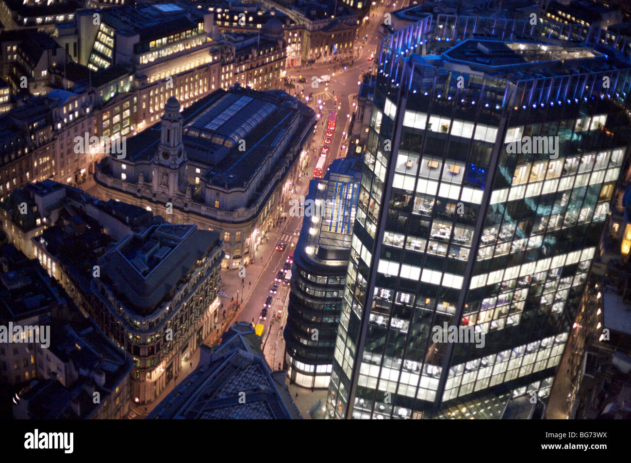 Evening aerial view of London Bank from Old Broad Street Stock Photo ...