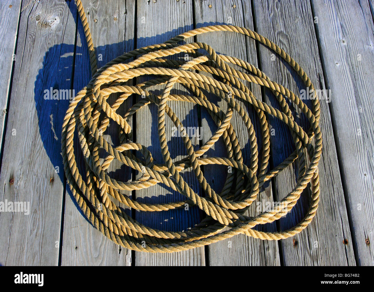 Nautical rope on deck, Long Island, NY Stock Photo - Alamy