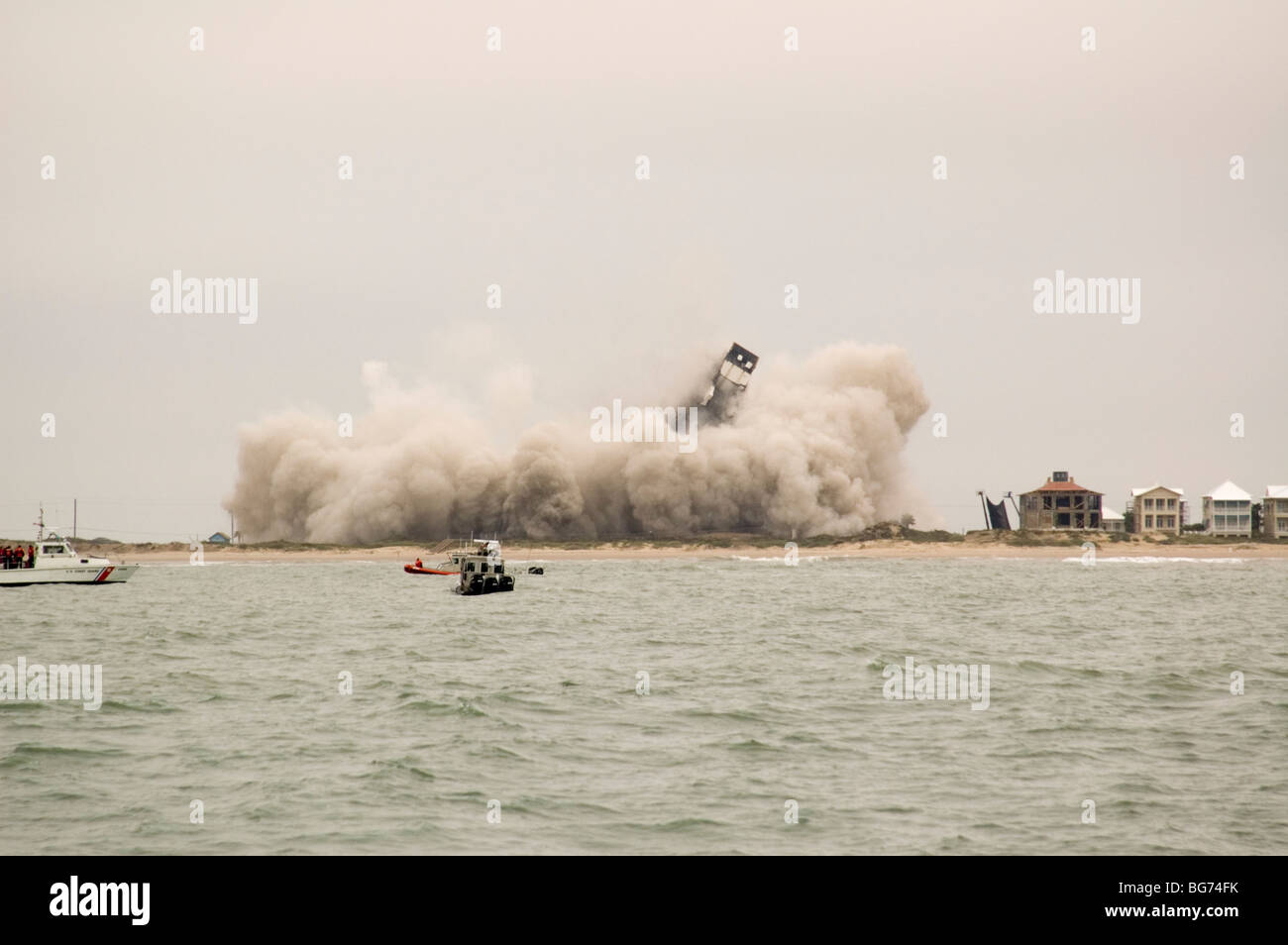 Ocean Tower in final stage of collapse after detonation of charges to ...
