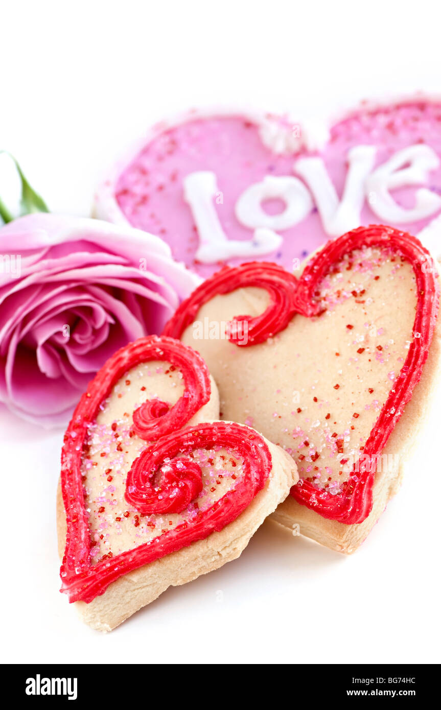 Homemade baked shortbread Valentine cookies with rose Stock Photo - Alamy