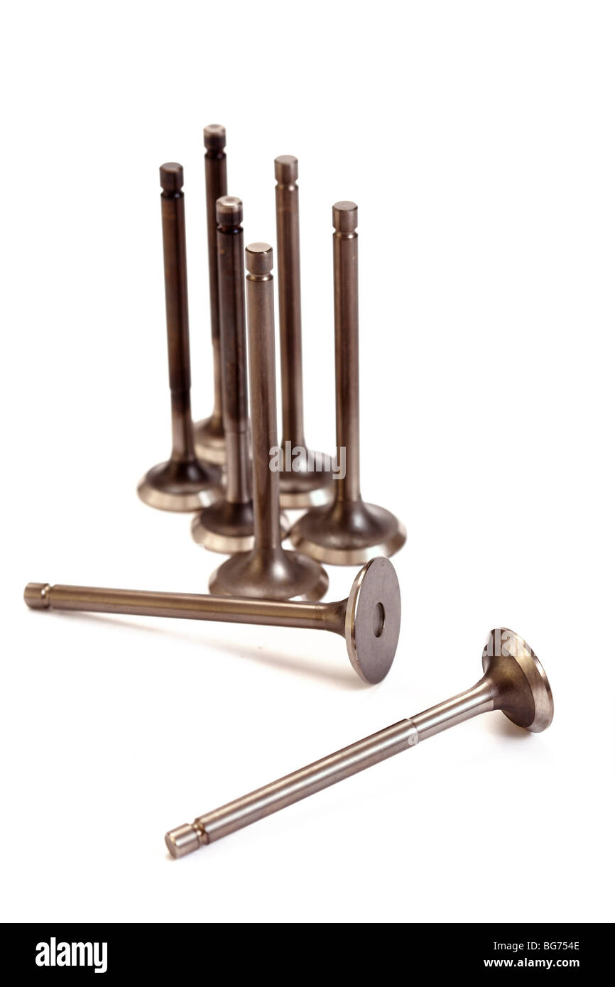 Valve of the engine of internal combustion on a white background Stock ...