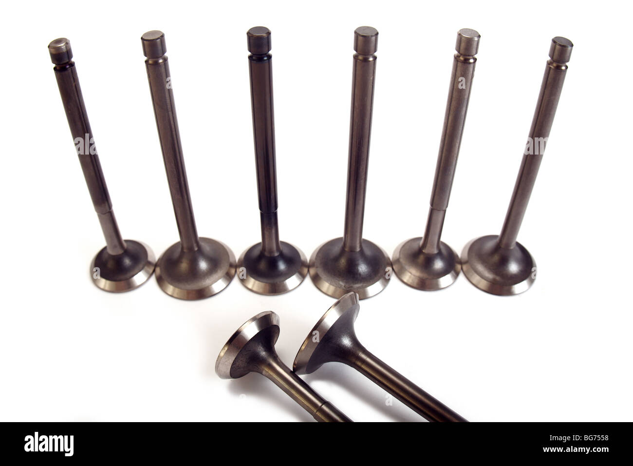 Valve of the engine of internal combustion on a white background Stock ...