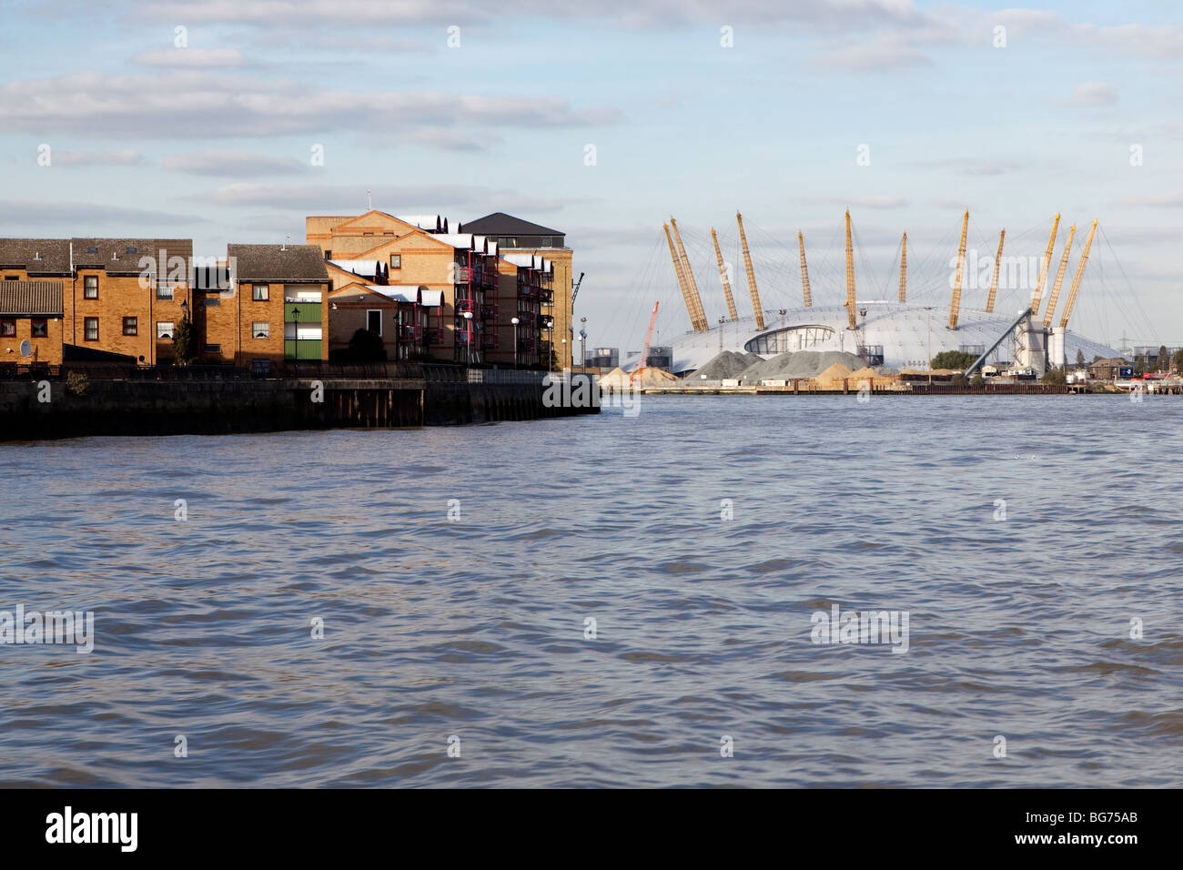 The O2 Arena and London Skyline from the river Thames Stock Photo - Alamy