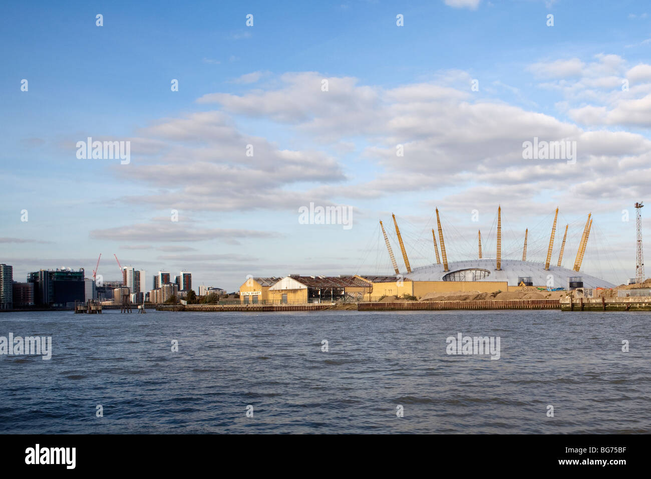 The O2 Arena and London Skyline from the river Thames Stock Photo - Alamy