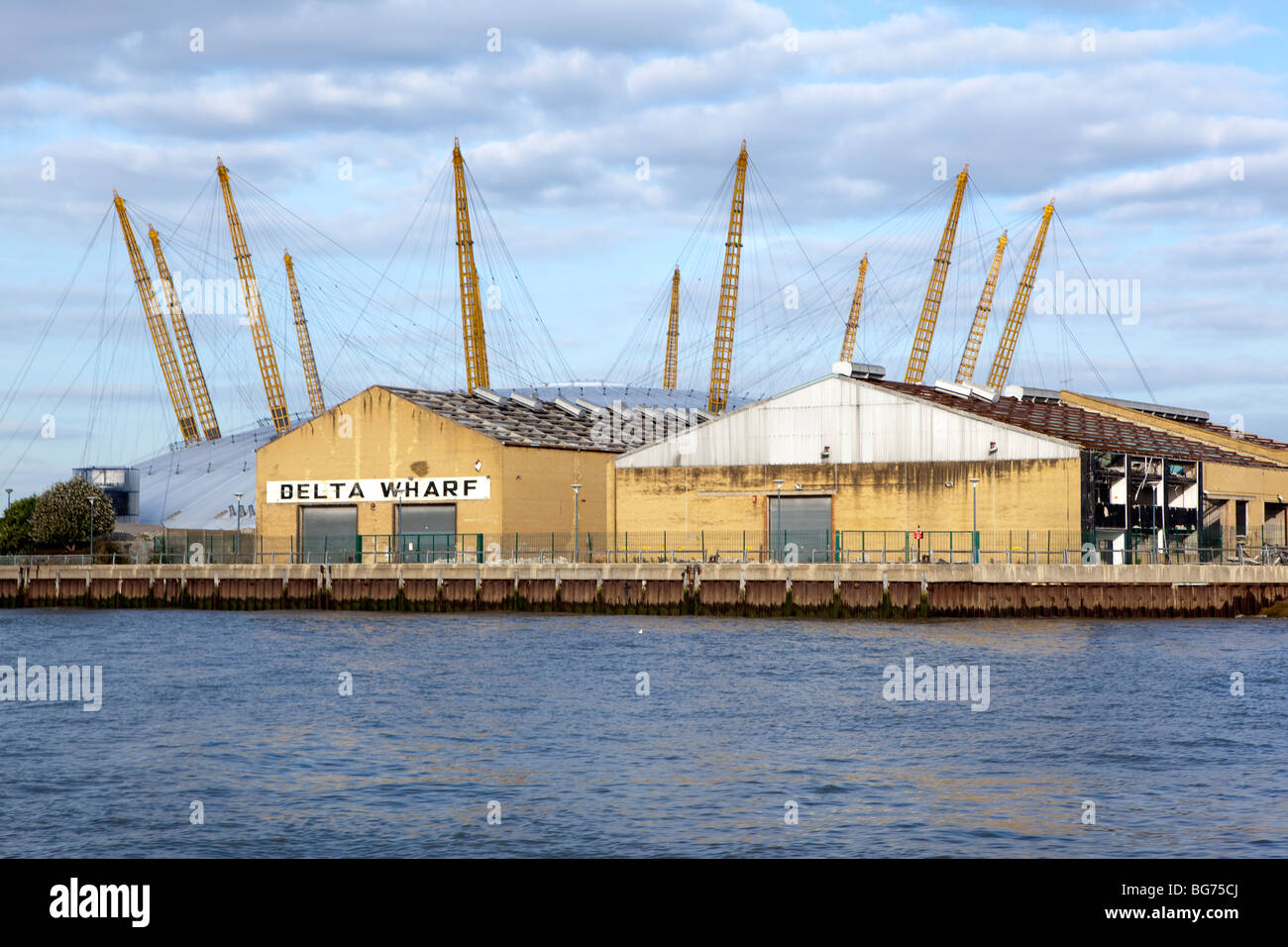 The O2 Arena and Delta Wharf from the river Thames Stock Photo - Alamy